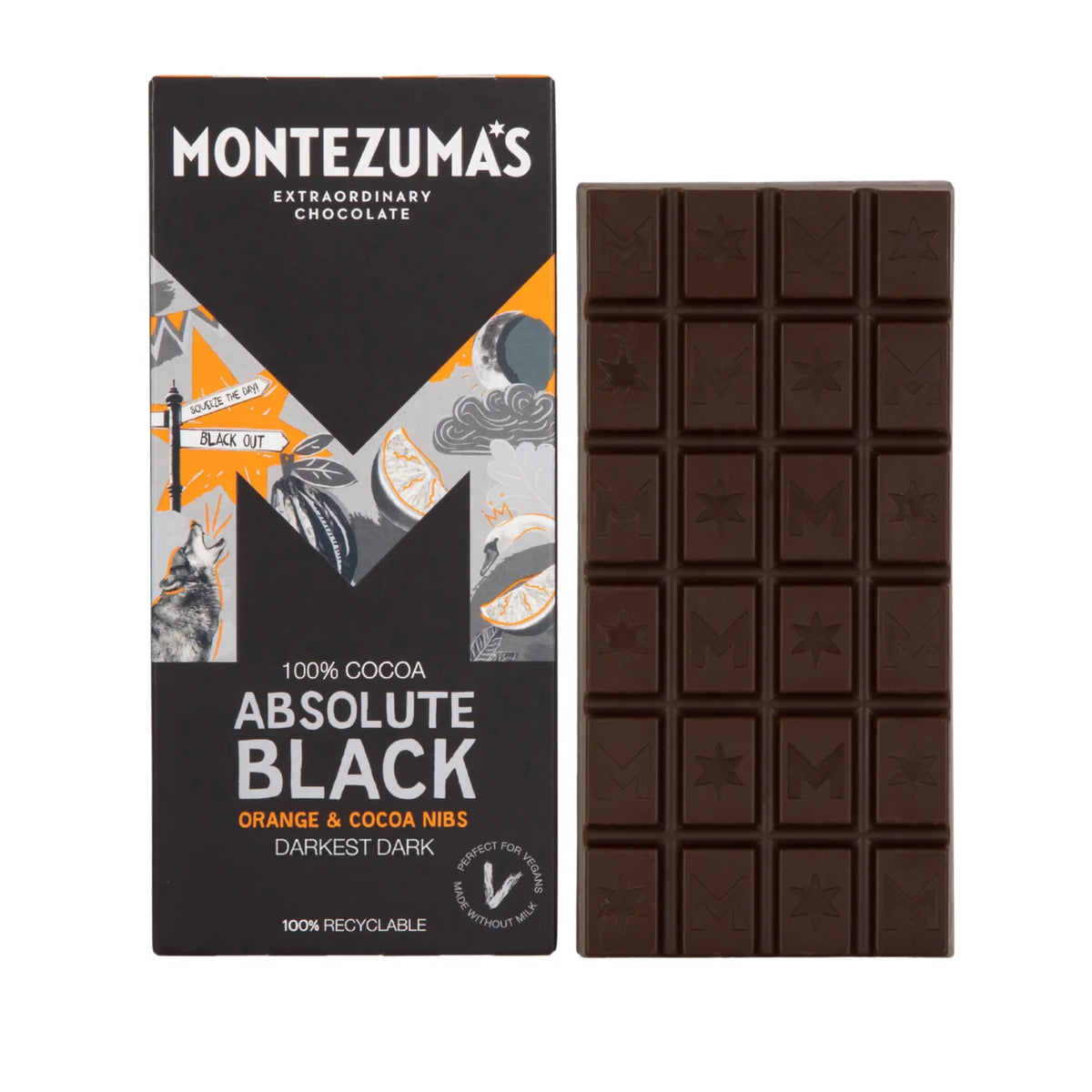 Montezuma's Absolute Black with Orange & Cocoa Nibs 90g – RealFoodSource